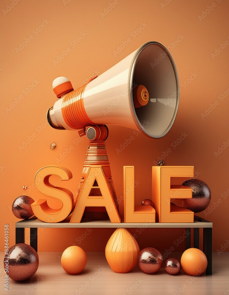 Megaphone sitting on a table with oranges and balls Stock Illustration ...