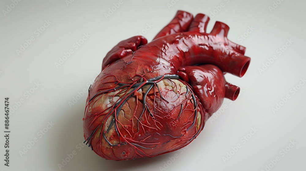 Detailed illustration of the human heart with all its major arteries ...