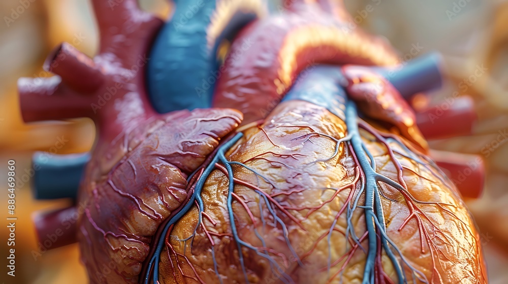 Detailed illustration of the human heart with all its major arteries ...