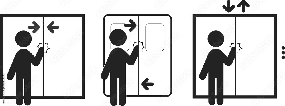 Bundle set pictogram sign hand pinch risk on closing door, for lift ...