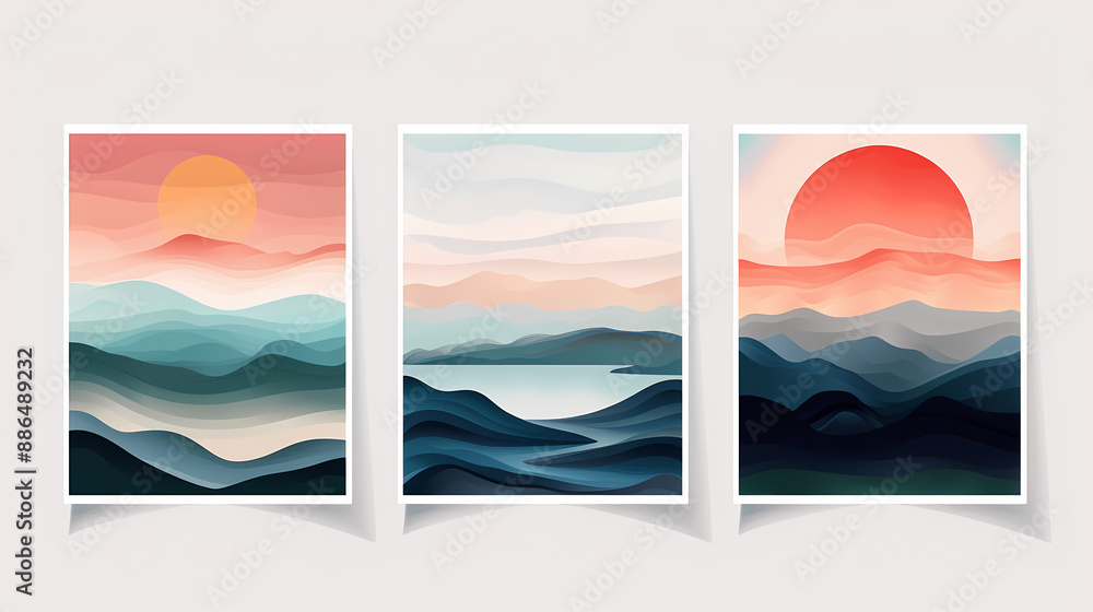 Abstract coloful landscape poster collection. Set of contemporary art ...