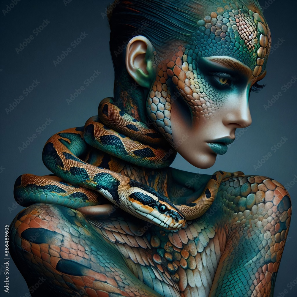 Combining beauty and fashion, the stunning woman shows off snake body ...