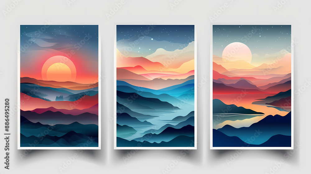 Abstract coloful landscape poster collection. Set of contemporary art ...