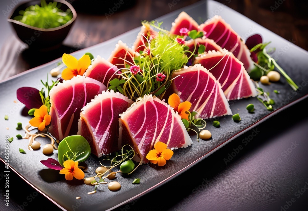 exquisite tuna tataki presentation ponzu sauce plate, seafood, japanese ...