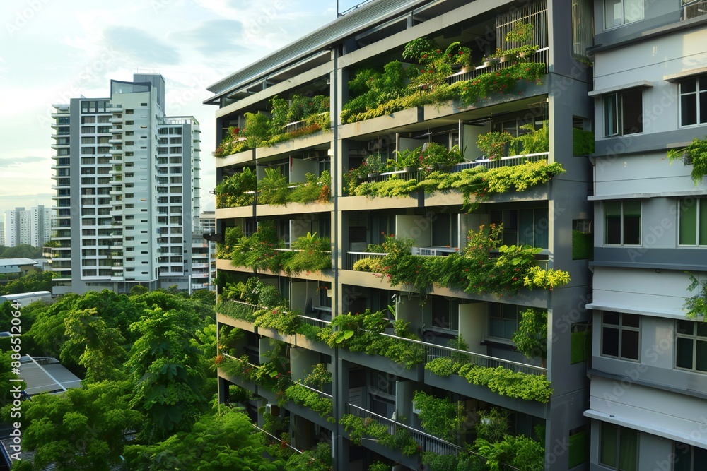 Multi storey living building with green gardens in the balconies ...