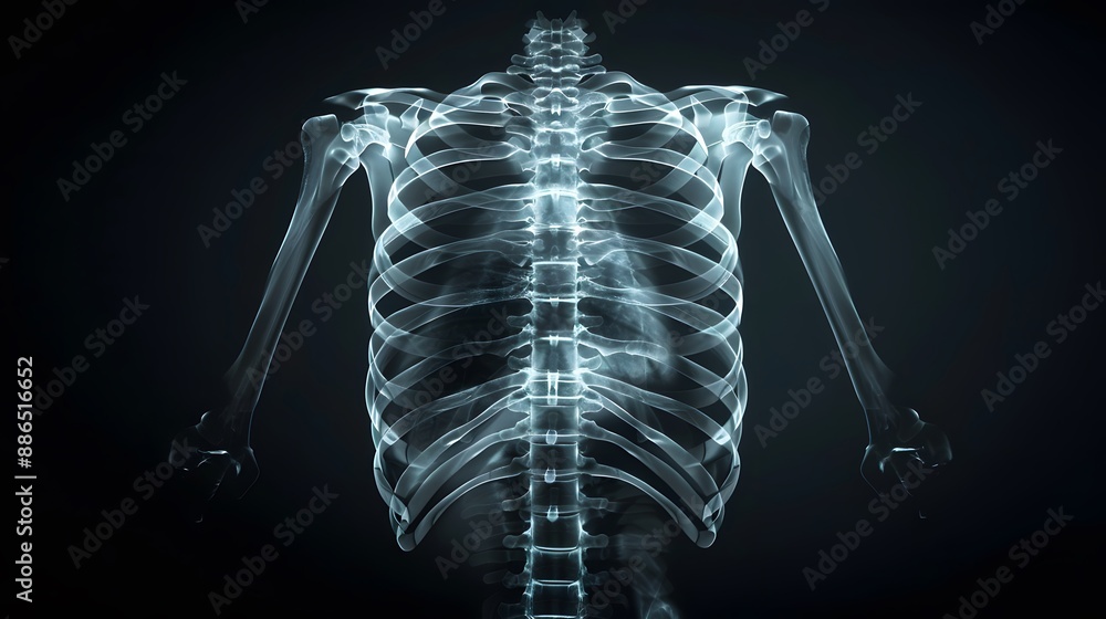 X-Ray of a Rib Cage: X-ray image of a human rib cage, highlighting ribs ...