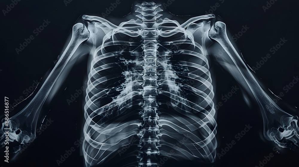 X-Ray of a Rib Cage: X-ray image of a human rib cage, highlighting ribs ...