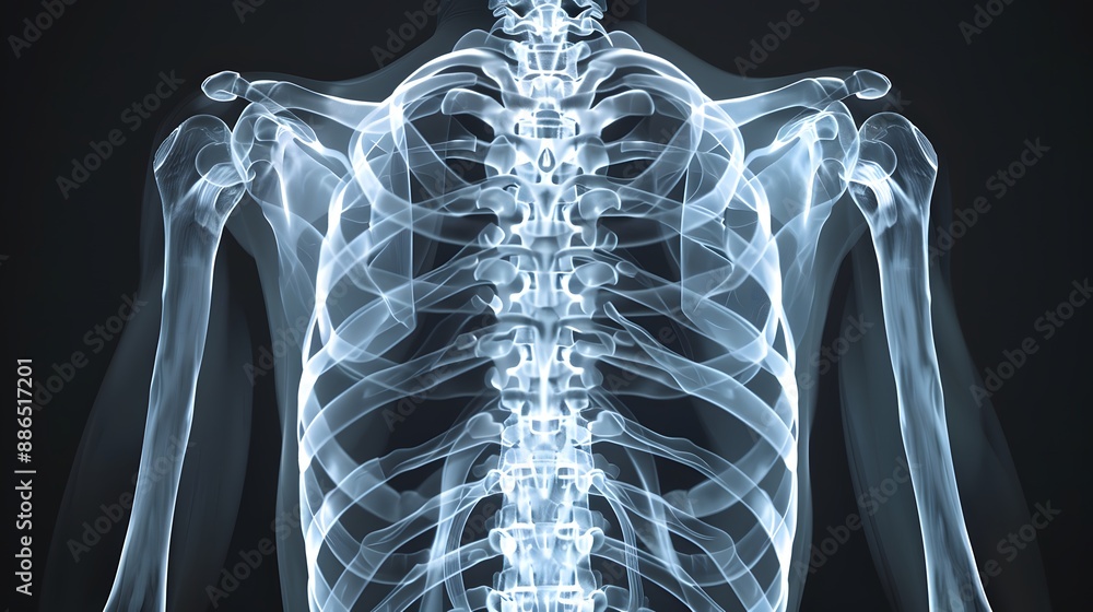X-Ray of a Rib Cage: X-ray image of a human rib cage, highlighting ribs ...