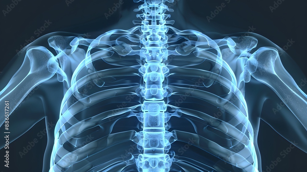 X-Ray of a Rib Cage: X-ray image of a human rib cage, highlighting ribs ...