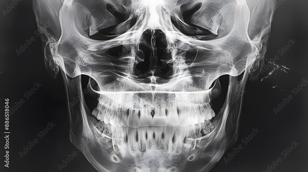Foto de X-Ray of a Skull with Sinus Cavities: X-ray image of a human ...
