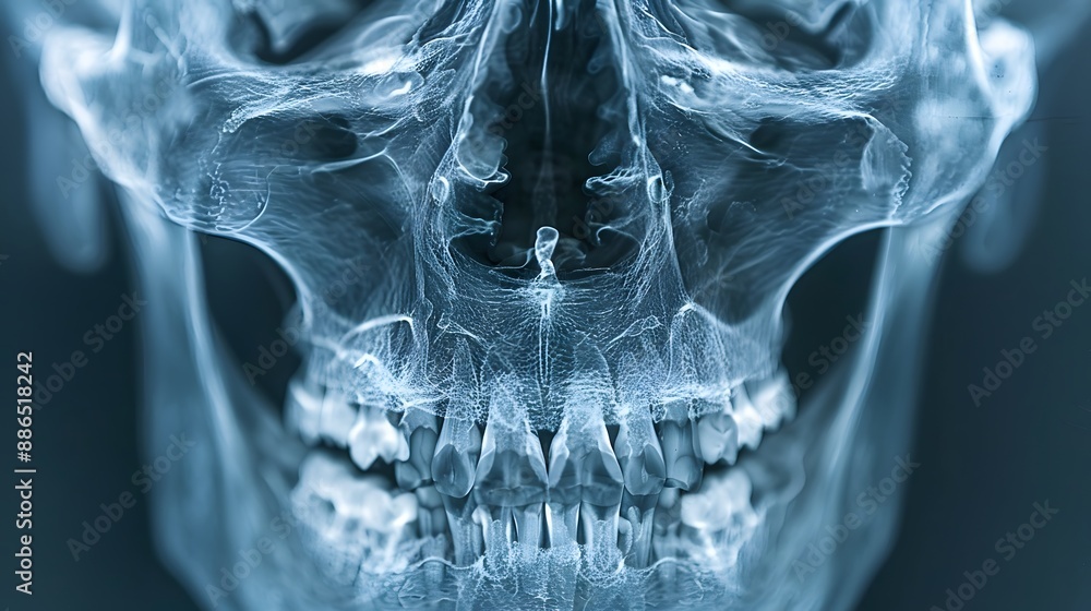 X-Ray of a Skull with Sinus Cavities: X-ray image of a human skull ...