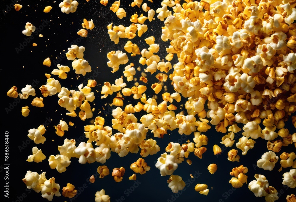 slow motion popcorn kernels popping air, explosive, bursting, white ...