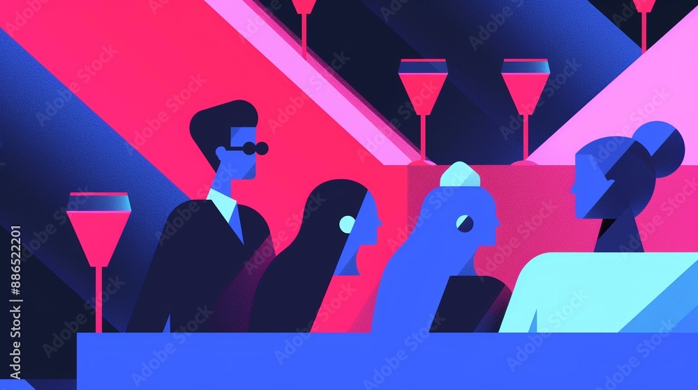 Hidden underground club with neon lights, cryptic graffiti, and people ...