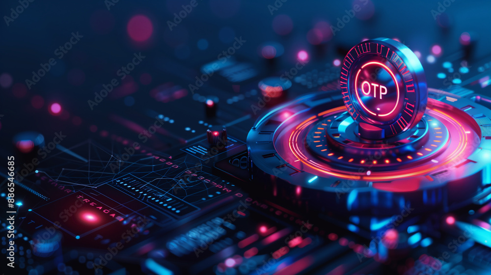 A high-tech digital concept showcasing an advanced OTP (One-Time ...