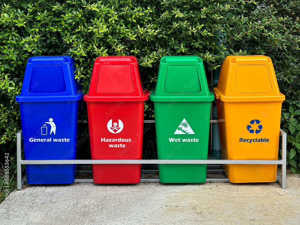 The different typy of garbage bins separation according to the color ...