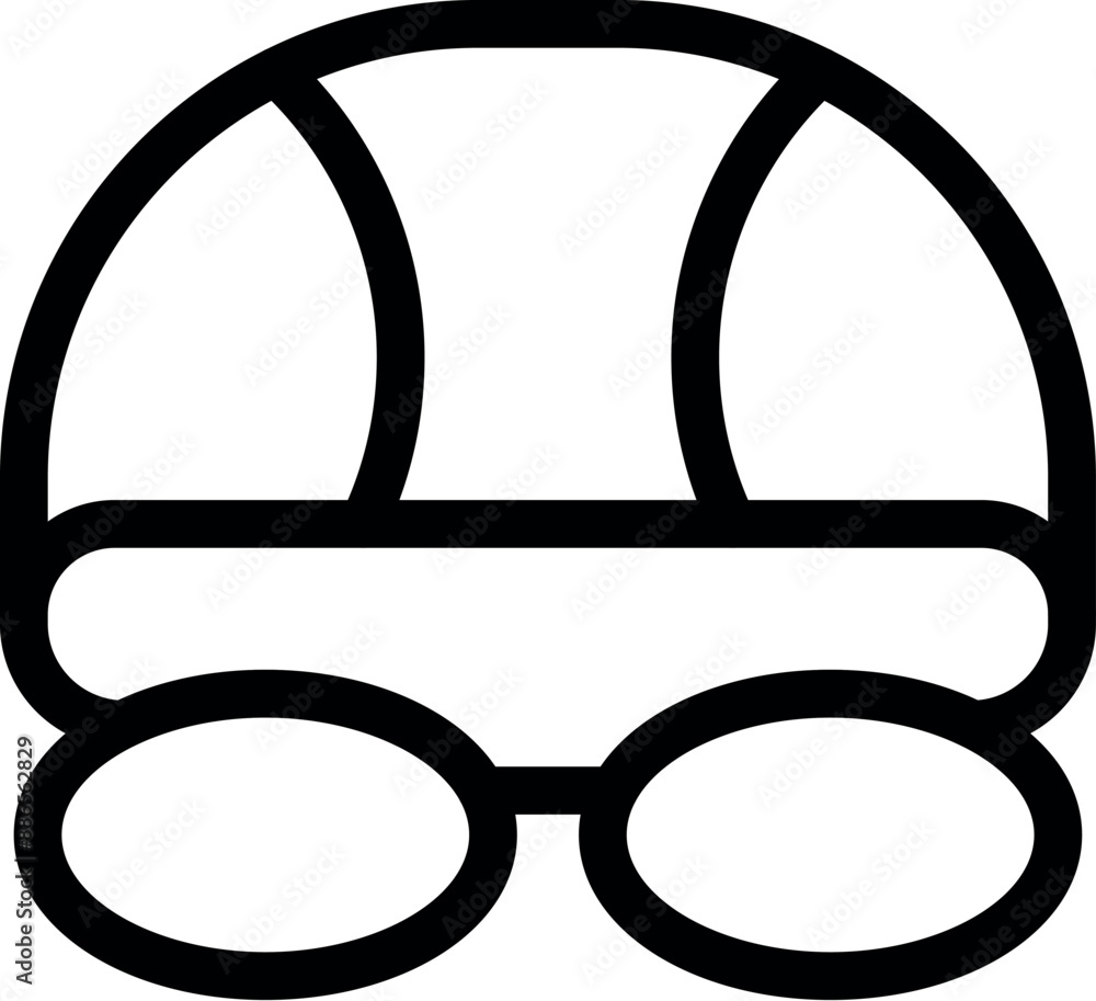 Simple black and white line art illustrating a swimming cap and a pair ...