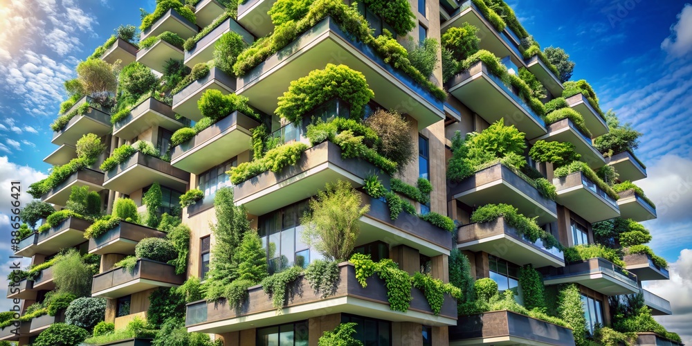 Modern eco-friendly residential building with lush vertical garden ...