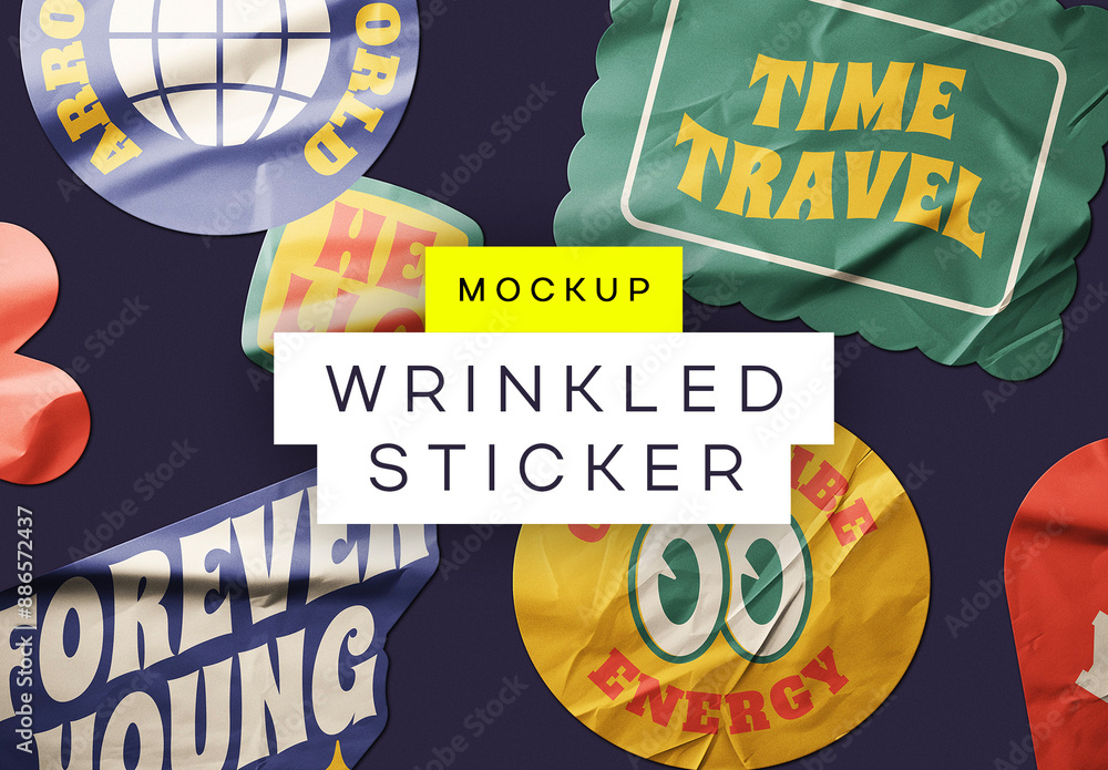 Wrinkled Sticker Mockup Stock Template | Adobe Stock