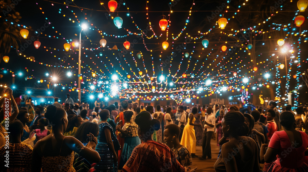 Enkutatash Festival, view of the square filled with people celebrating ...