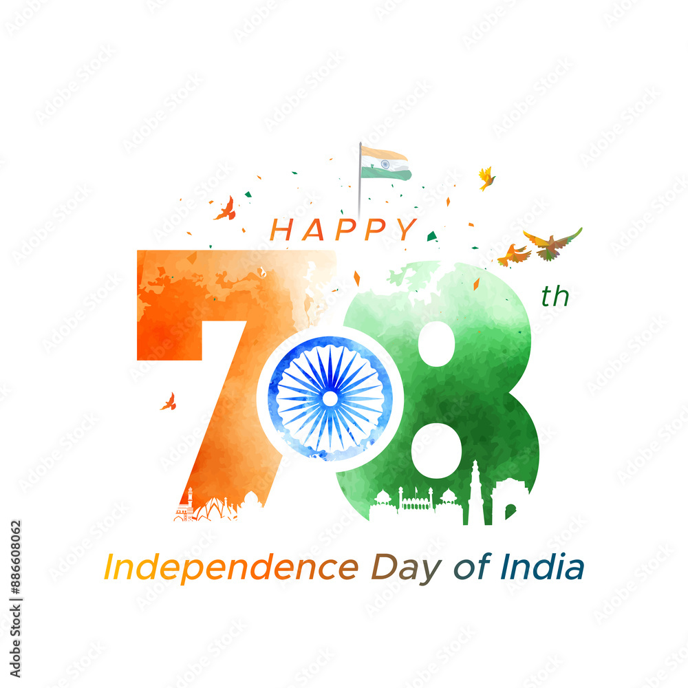 Background of 78th Independence Day of India. Tricolor flag with Indian ...