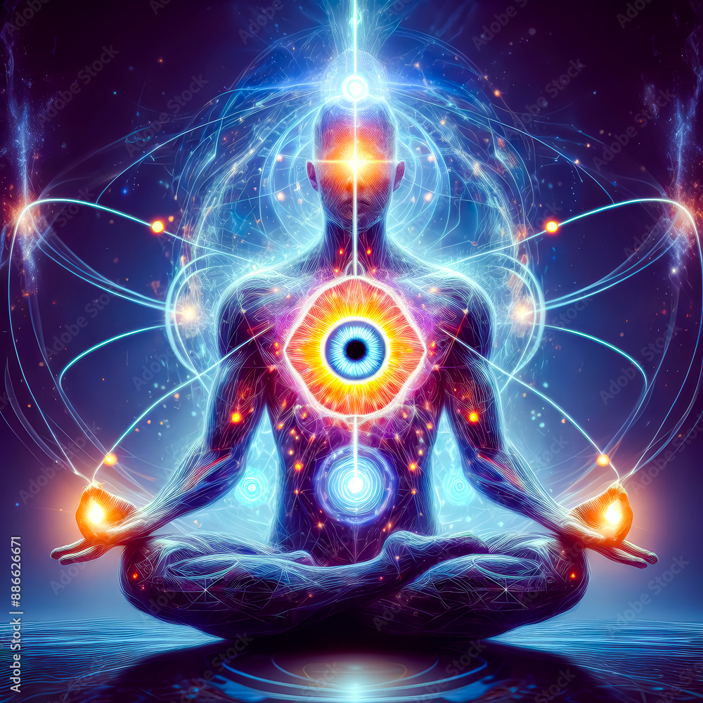 Vector illustration showing connected and flowing chakra energy waves ...