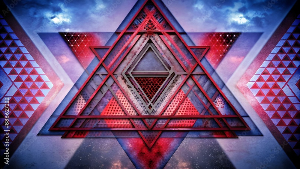 fondo rojo abstracto con bordes grunge negros, formas triangulares en ...