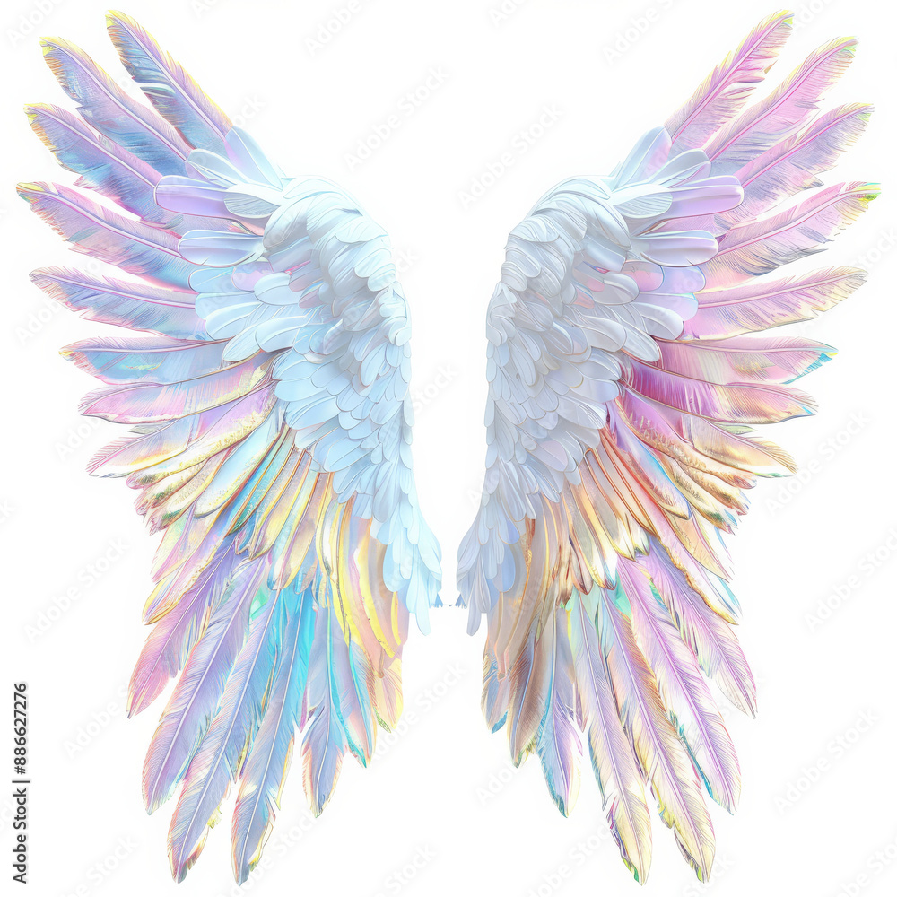 Angel wings with a subtle rainbow sheen and soft, fluffy feathers ...