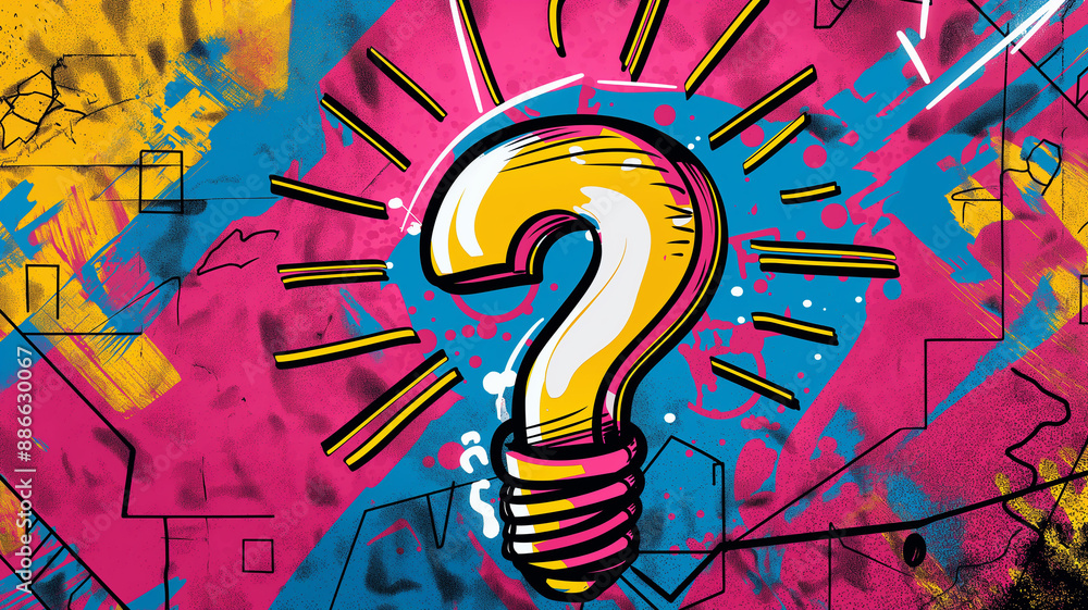 Pop art concept Question and lightbulb marks. Innovative business ...