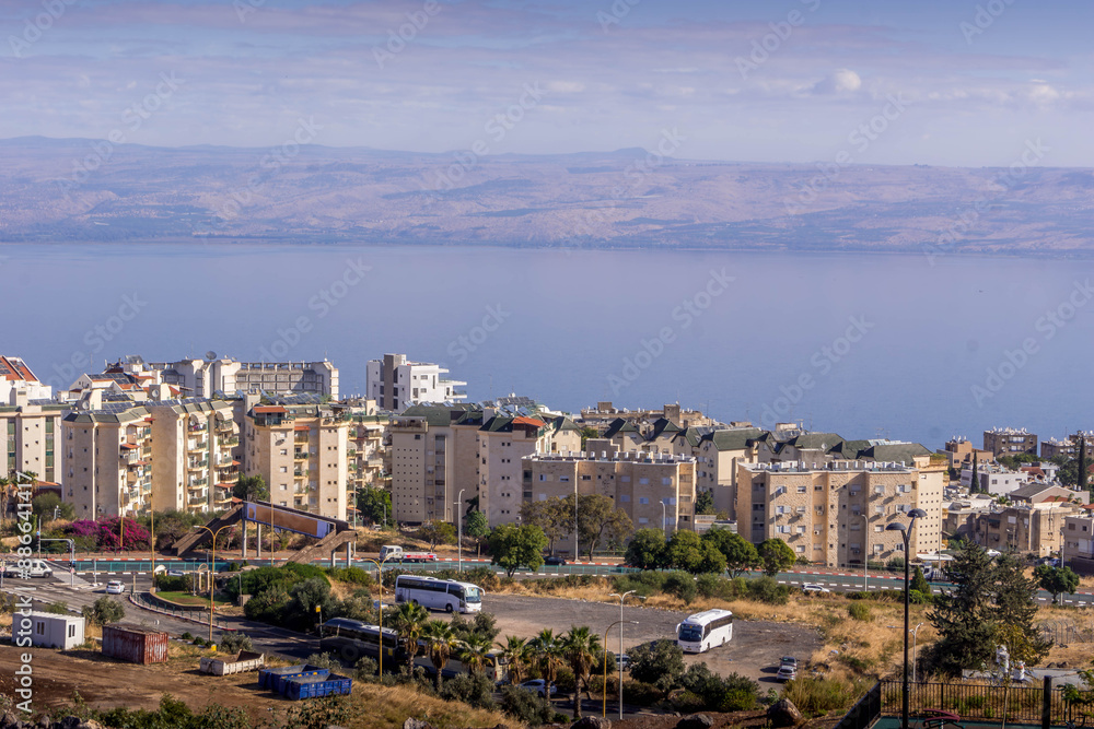 The panorama view of Tiberias, the Israeli city on the Sea of Galilee ...