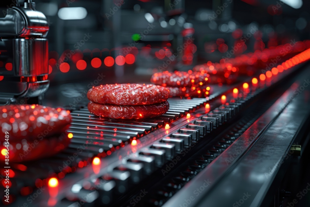 High-resolution image showing a modern meat patties production line in ...