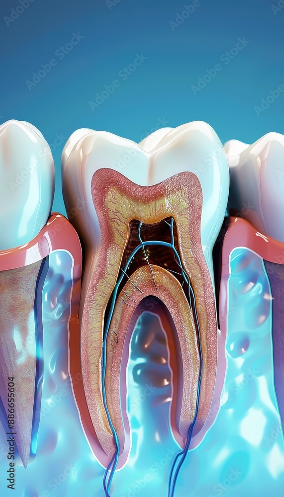 3d rendered illustration of an inside view cross section of the tooth ...