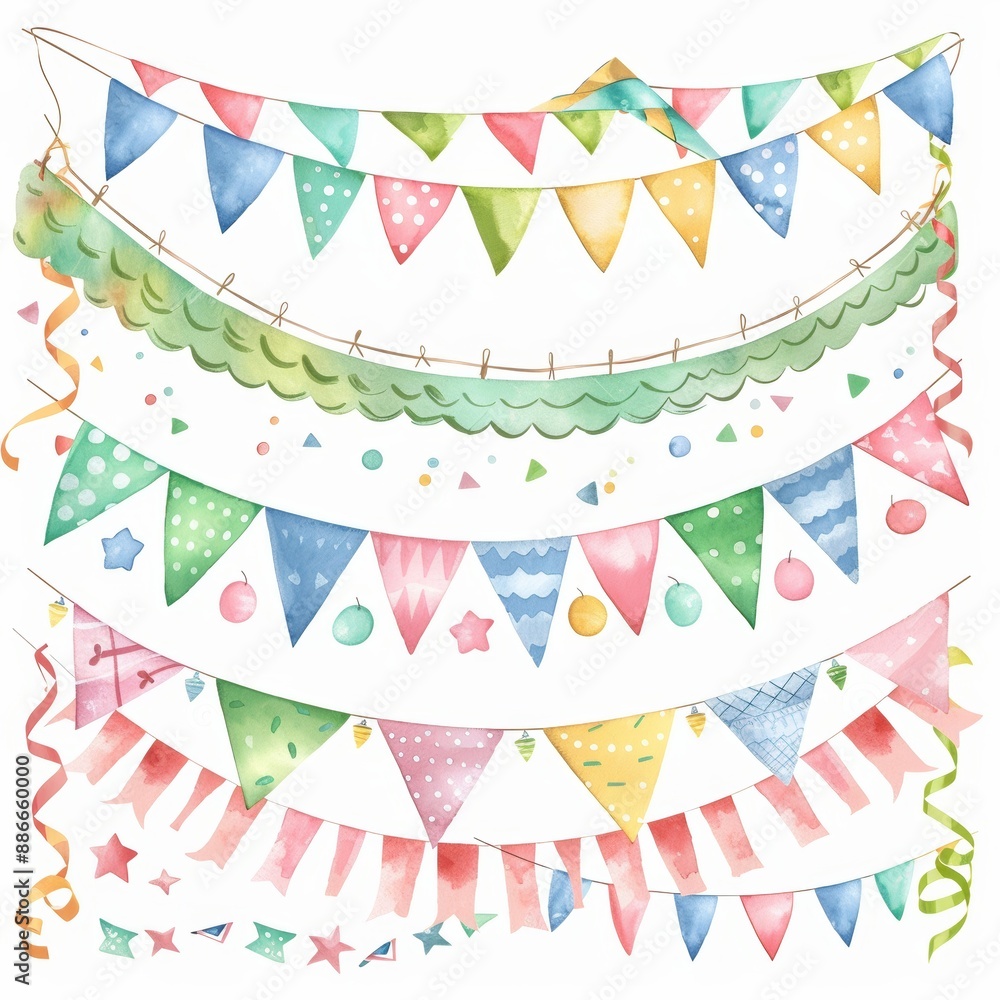 The best watercolor clip art for buntings, bunting, banners, birthdays ...
