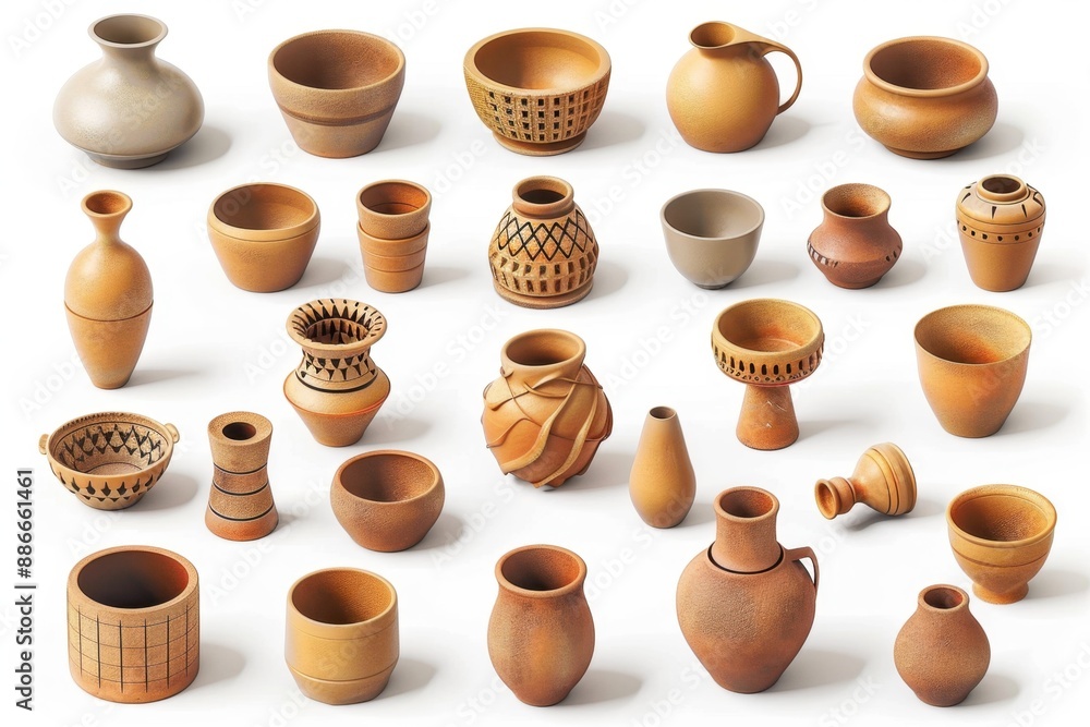 Handmade Pottery minimalist, 4k 3d render, isometric on Isolate white ...