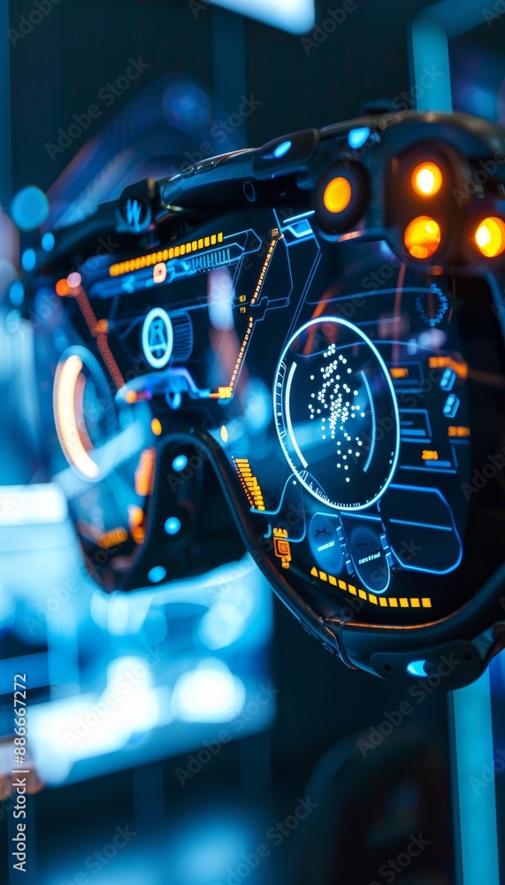 Bright Futuristic Dashboard with High-Tech Infographic Displays for ...