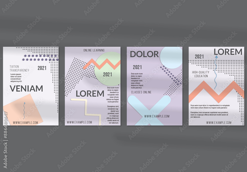 Flyer Layout with Paper Cut Layered Simple Geometric Shapes Stock ...