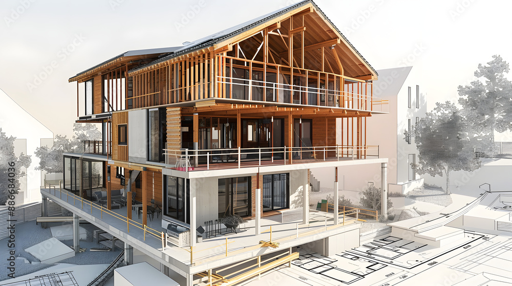 detailed architectural design rendering new house apartment home ...