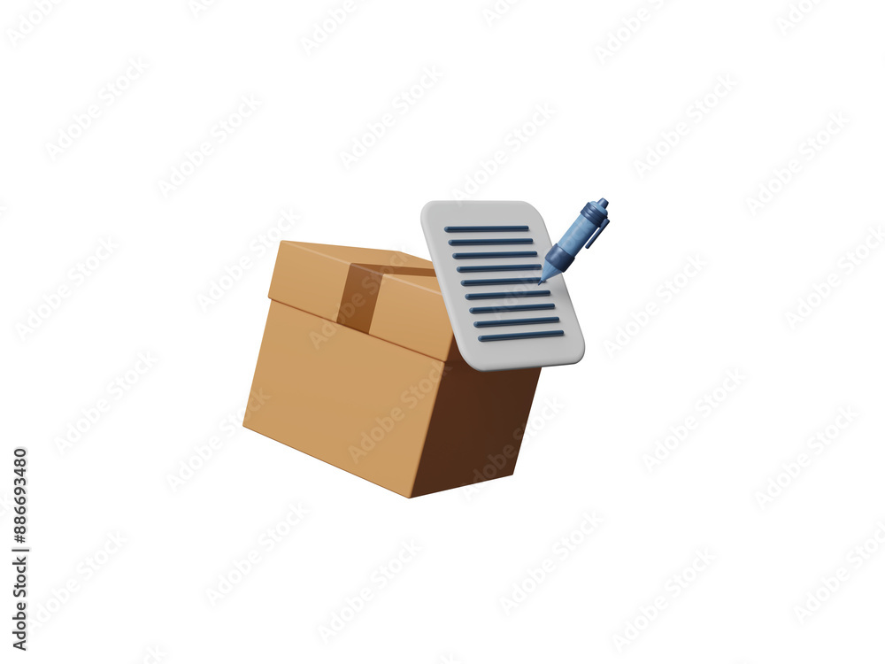 3D brown cardboard box with check mark for confirmed order delivery ...