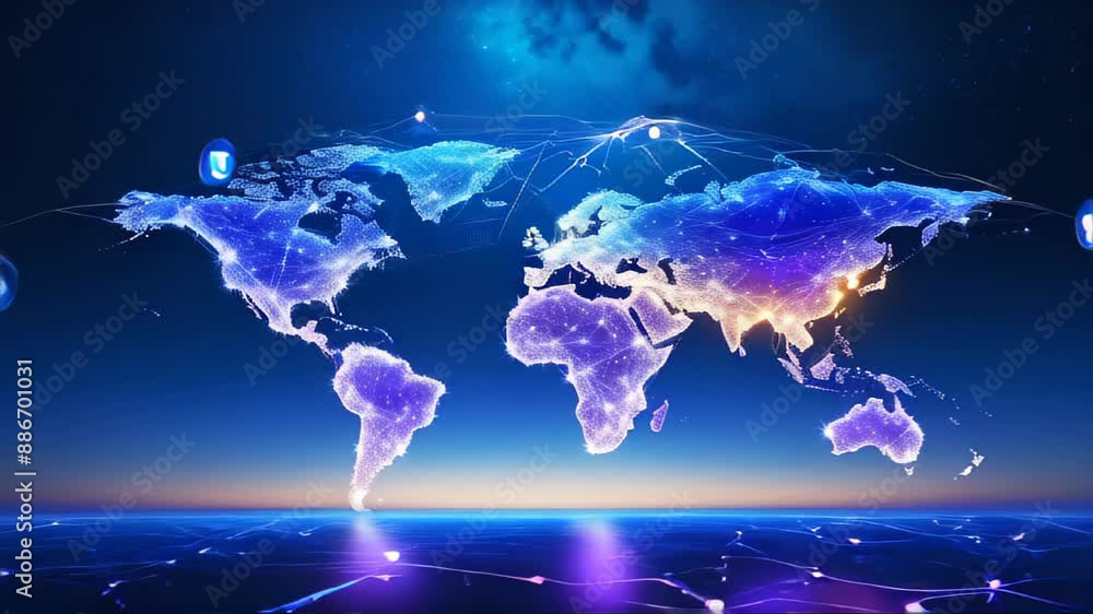 Global Social Network, World Map Connection Animation , Witness the ...