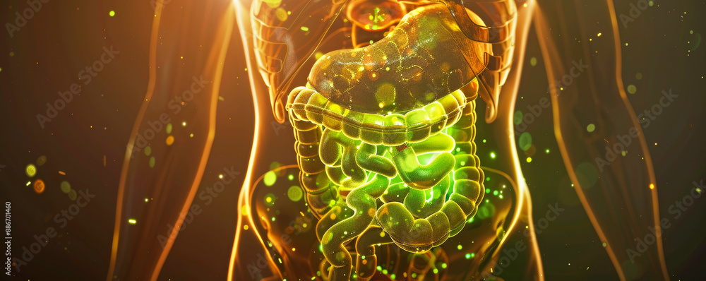 A detailed and visually striking image of the human digestive system ...