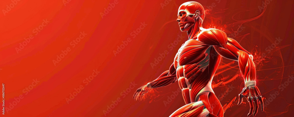 A detailed and visually striking image of the human muscular system ...