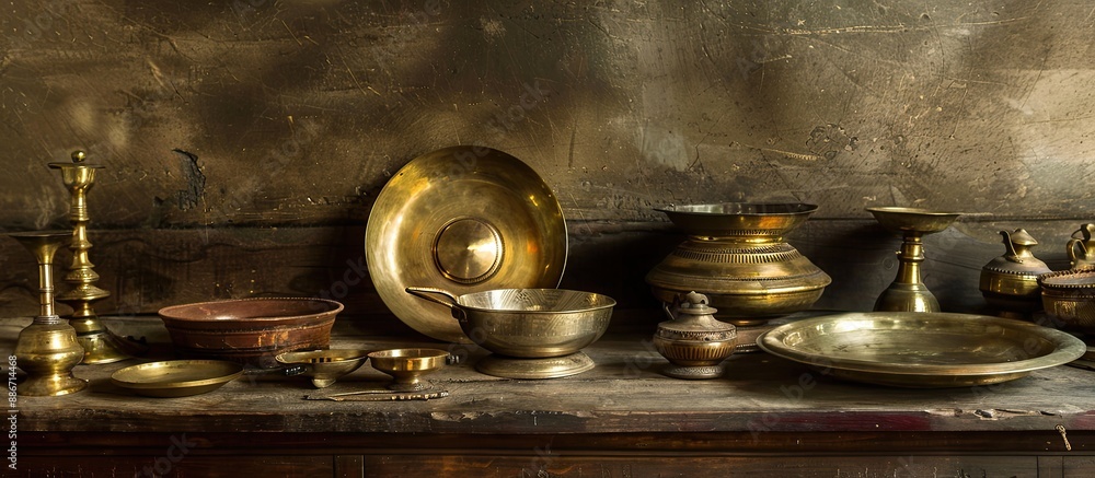 Traditional Indian kitchen utensils made of brass from Punjab featured ...