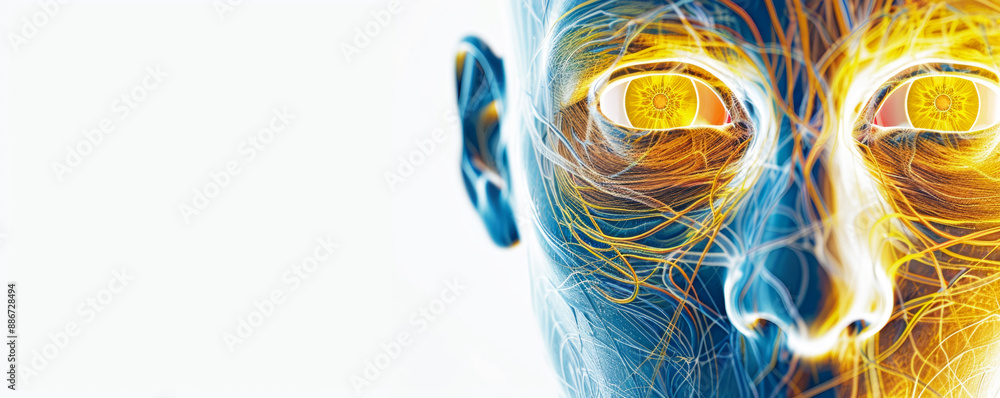 A detailed and visually striking image of the human sensory system ...