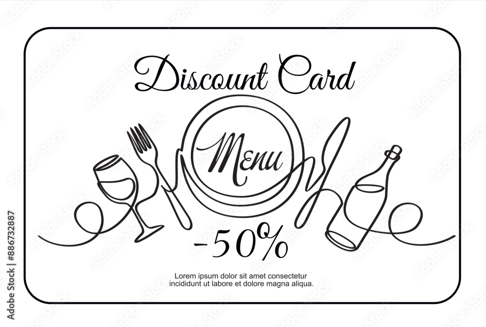 Hand drawn one line vector. Discount card or voucher fast food ...