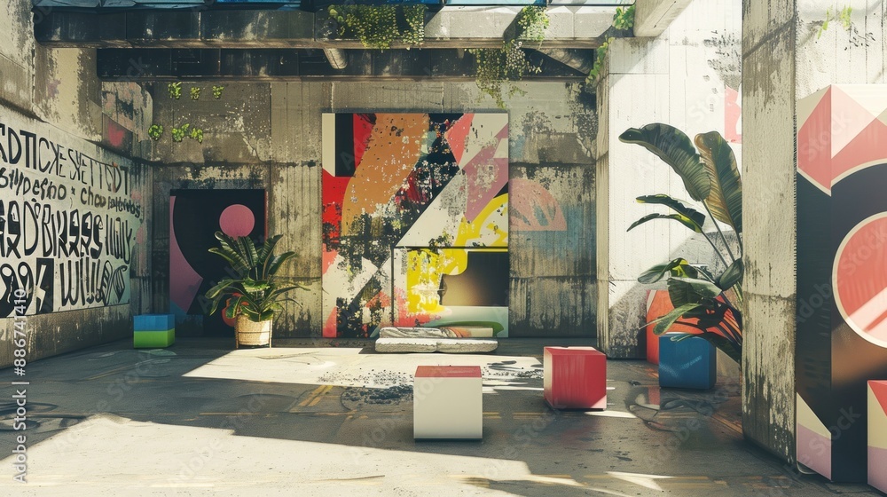 Generate a photo realistic image of urban art and cultural spaces ...