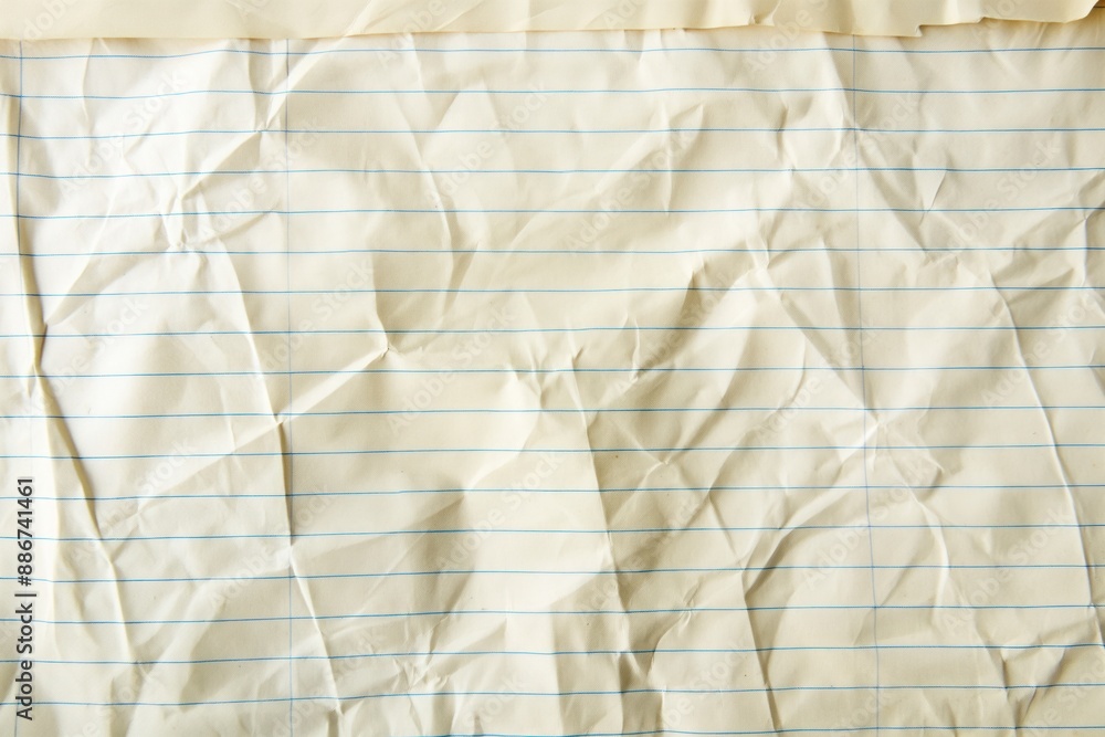 Crumpled white paper folded in half with creased surface. Close-up view ...