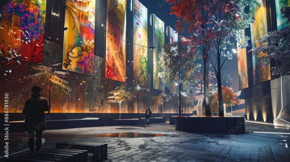 Generate a photo realistic image of urban art and cultural spaces ...