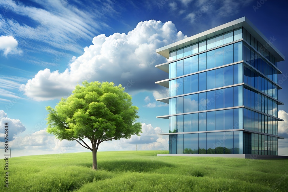 Building render with sky tree cloud grass, render, cloud, sky, tree ...