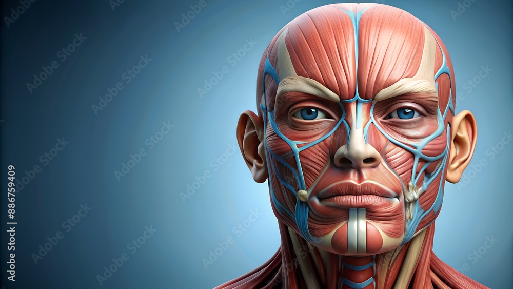 Anatomy of facial muscles shown in front view, facial features, anatomy ... Anatomy of facial muscles shown in front view, facial features, anatomy ...