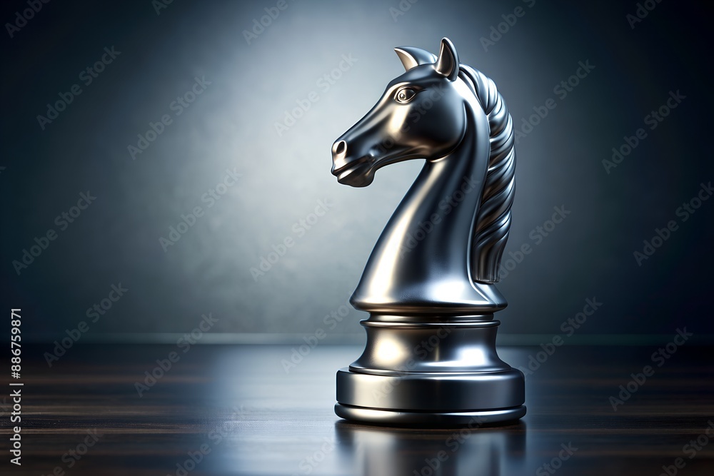 Knight chess piece made of steel, with modern design and metallic ...
