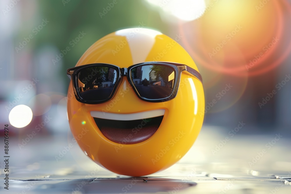 3D Cool Face Emoji Icon with Sunglasses Stock Illustration | Adobe Stock